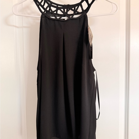 Monteau | Tops | Monteau Black Lattice Neck Blouse | Poshmark